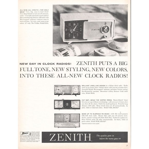 Zenith | Art | 96 Zenith Clock Radio Vintage Print Ad Morning Coffee ...